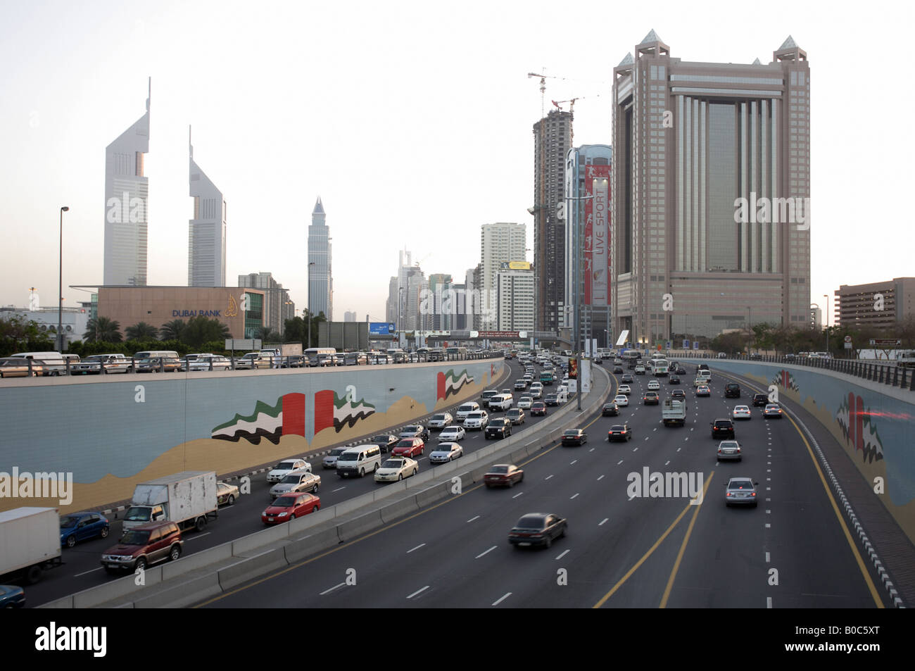 Rush hour on the Sheikh Zayed Road in the evening, Dubai, United Arab ...