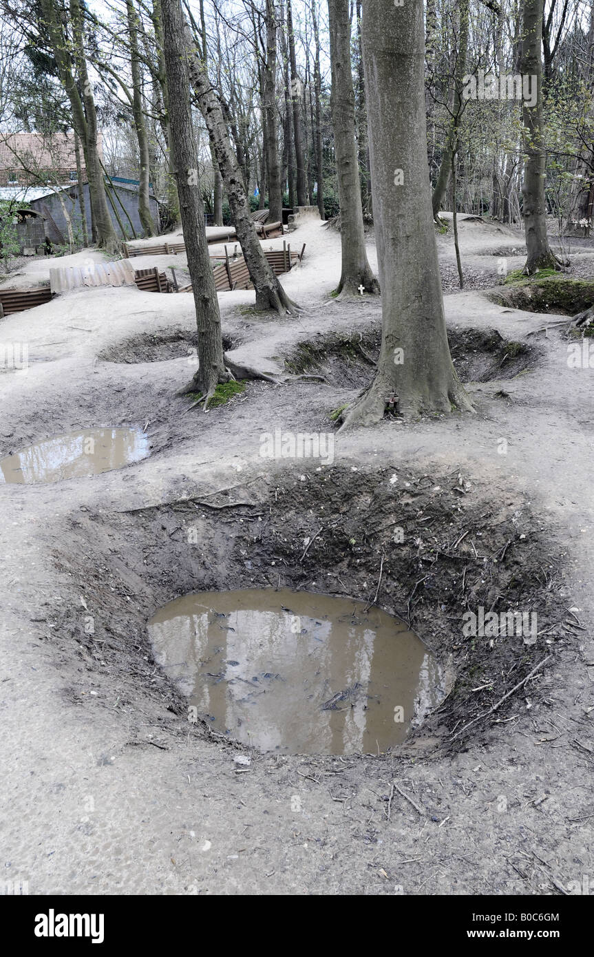 WW1 shell craters, Hill 62, Sanctuary Wood, near Ypres, Belgium Stock ...