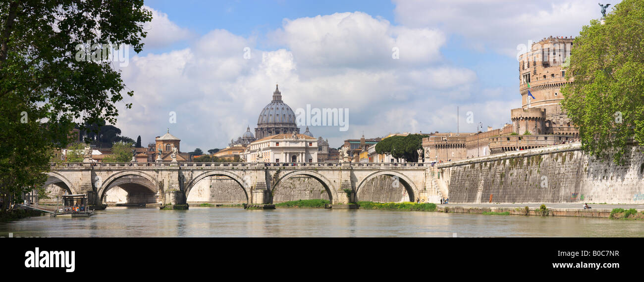 View of St Peter's basilica and the castel sant angelo across the river tiber in Rome Stock ...
