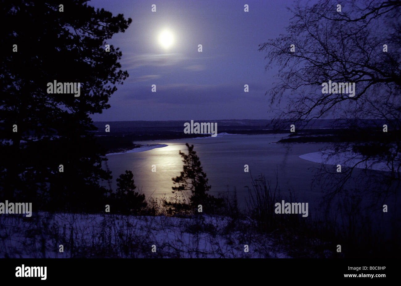 Moon over Tom river Stock Photo - Alamy