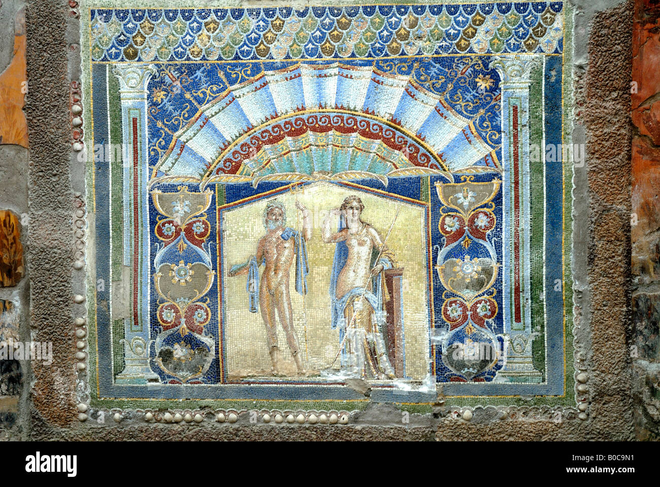 Mosaic of Neptune and Amphitrite on wall of villa at Herculaneum ...