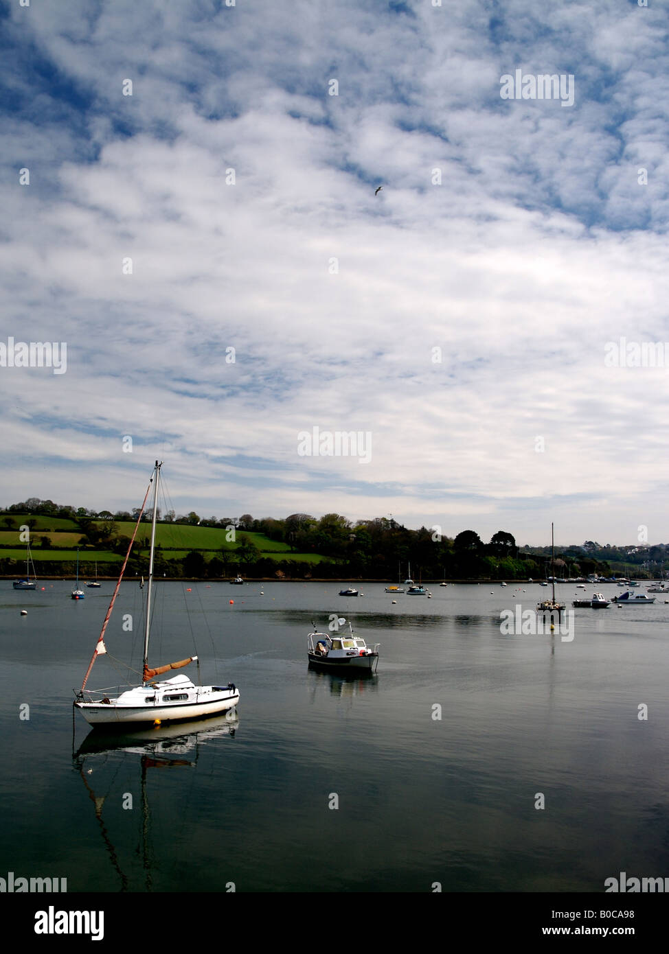 Boats on the River Fal in Cornwall Stock Photo - Alamy