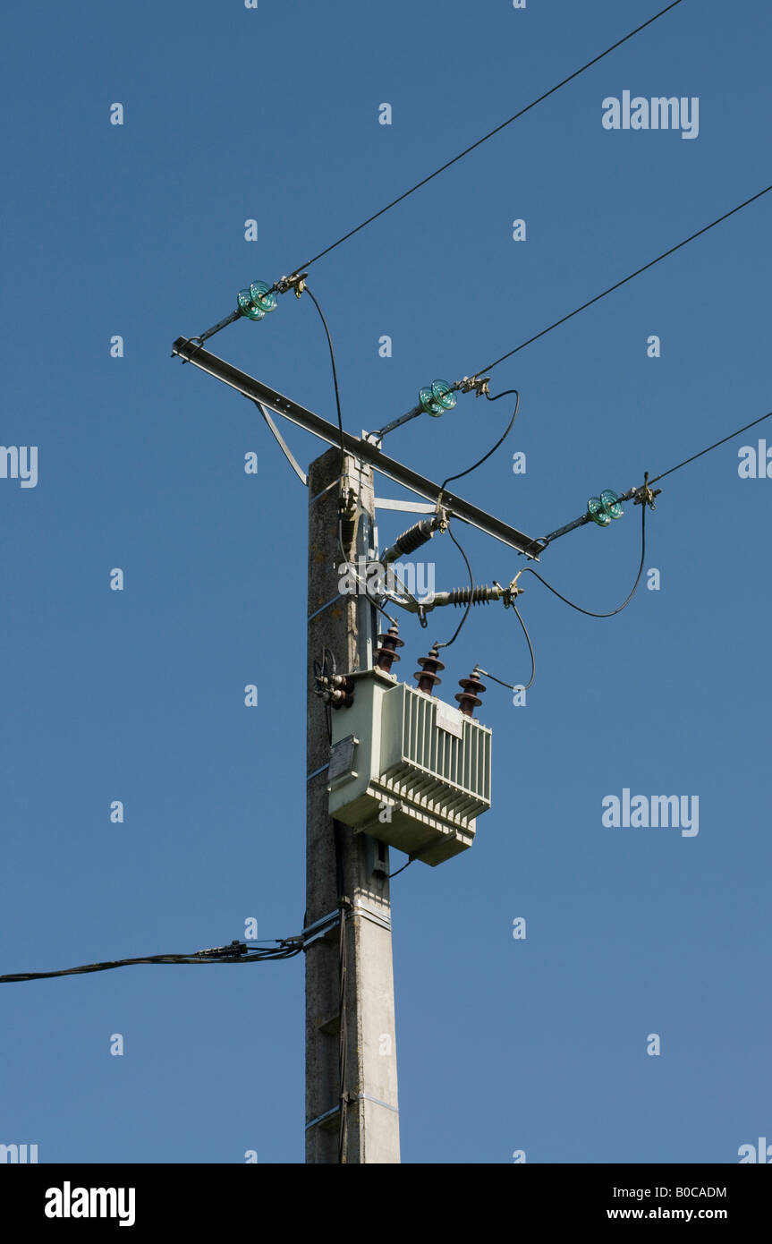 Electricity power line post, France Stock Photo - Alamy