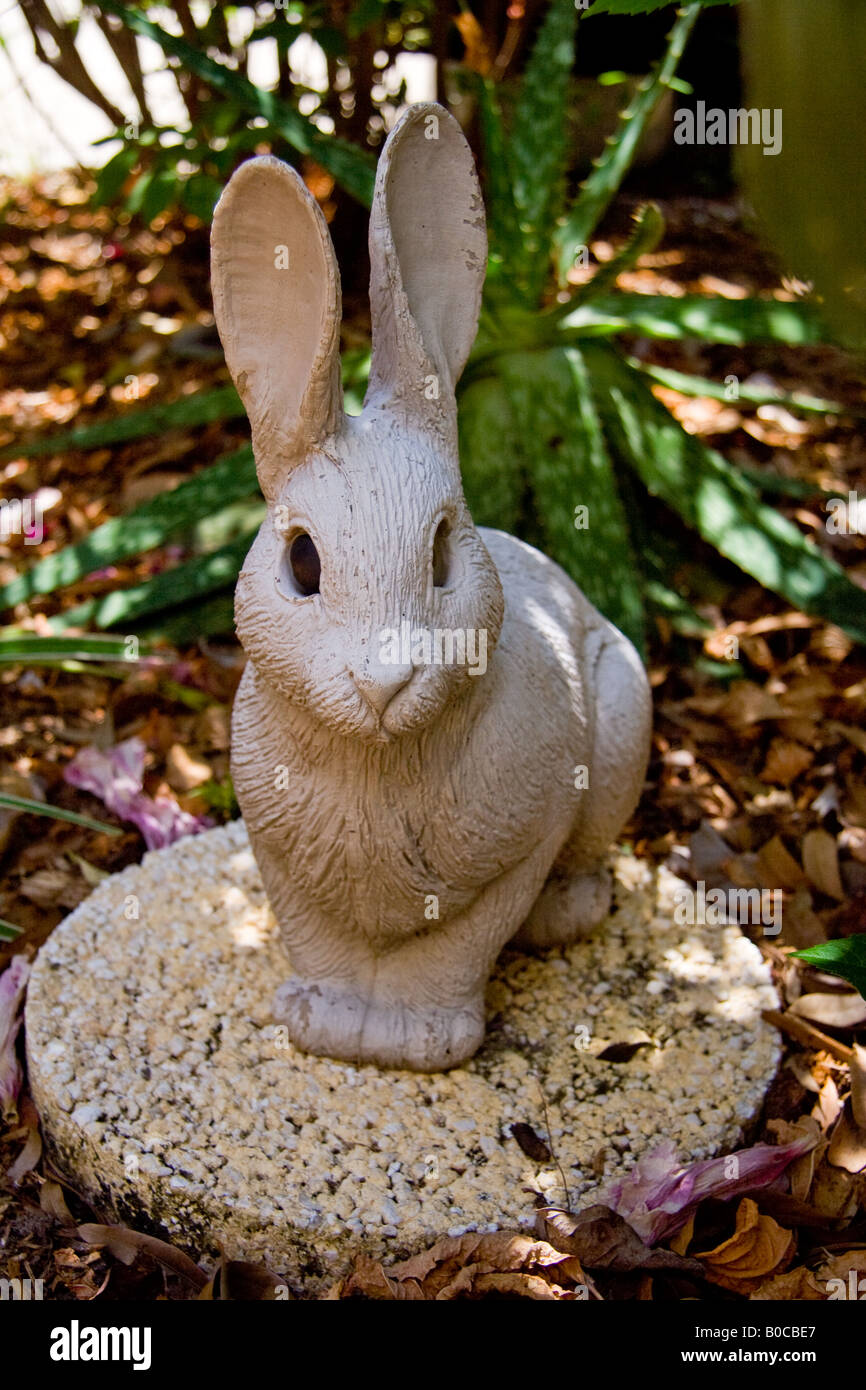 Garden bunny sits on a stepping stone in the shade Stock Photo - Alamy