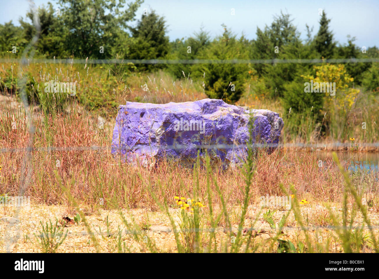 PURPLE PAINTED ROCK BY ROUTE 66 IN CENTRAL MISSOURI USA Stock Photo - Alamy