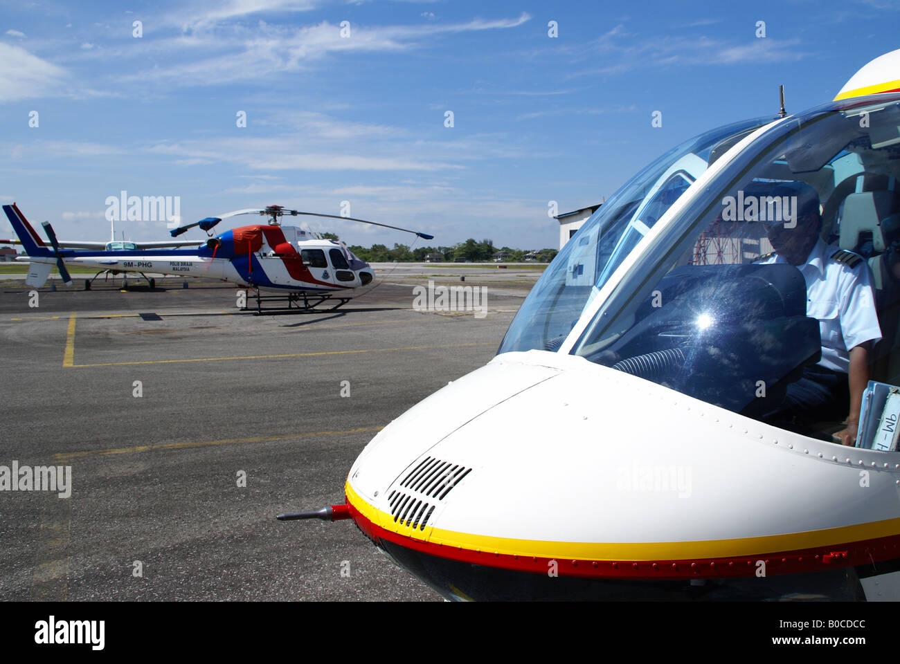 A Bell Ranger 6 seater helicopter Preparing for Takeoff Stock Photo - Alamy
