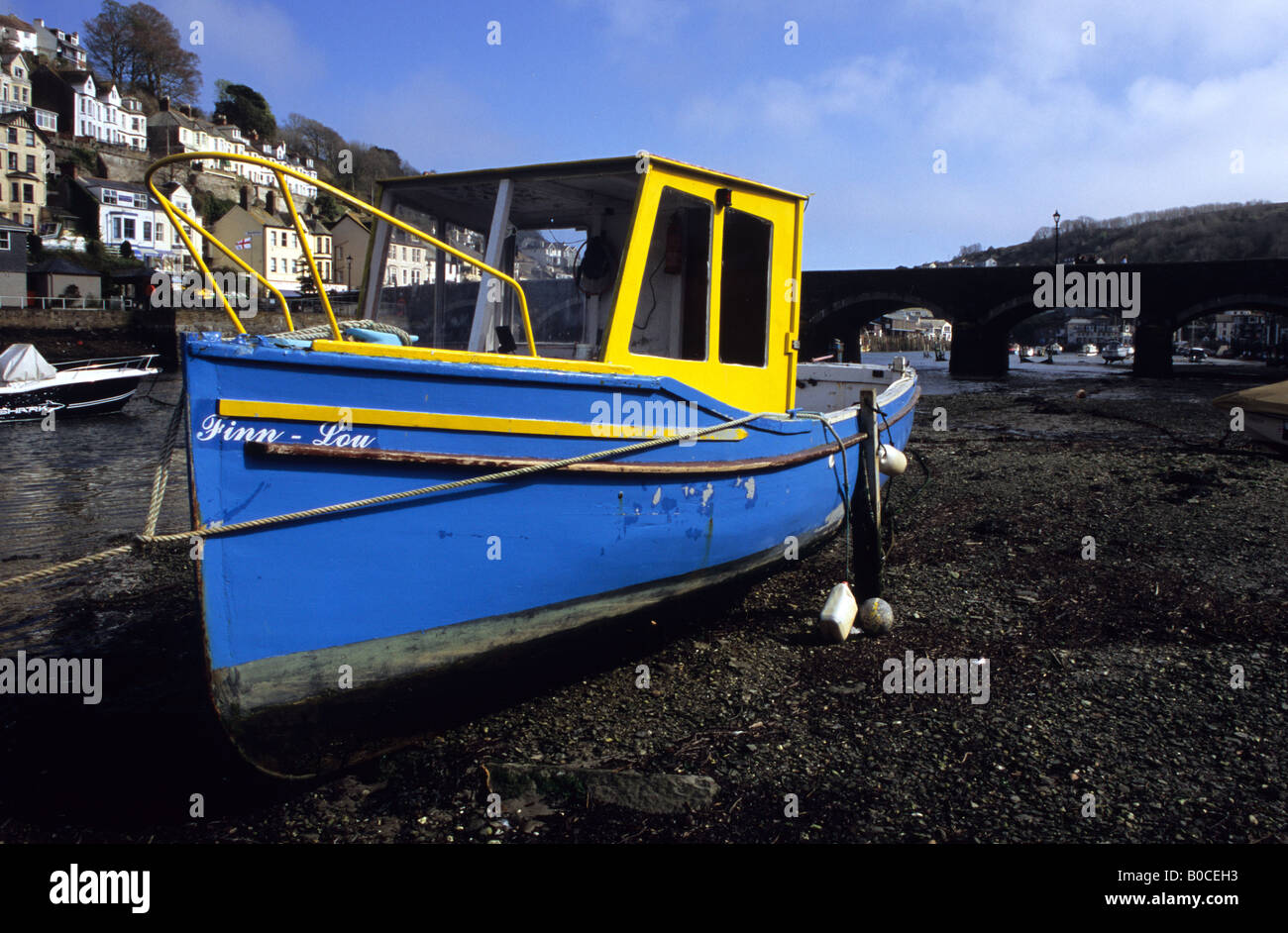Blue And Yellow Fishing Boat In Looe Cornwall Stock Photo - Alamy