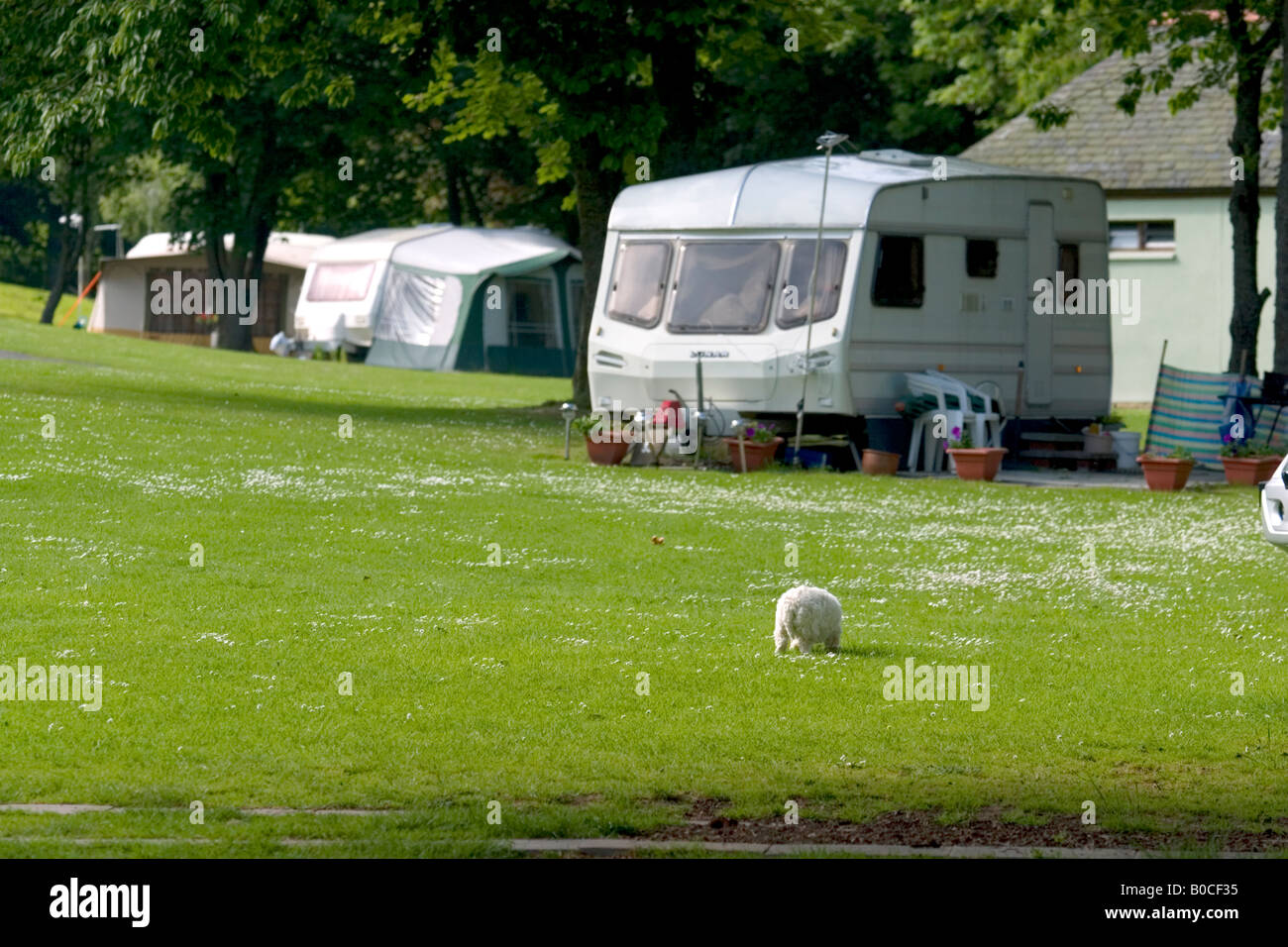 Caravans on site in the Scottish Borders town of Peebles Stock Photo ...