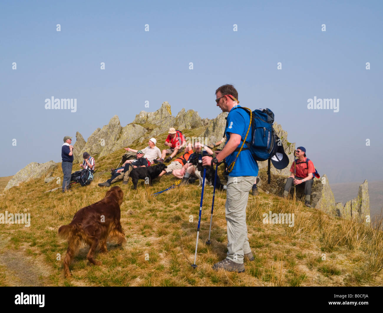 Bethesda Gwynedd North Wales UK Group of people hiking on Mynydd Du in ...