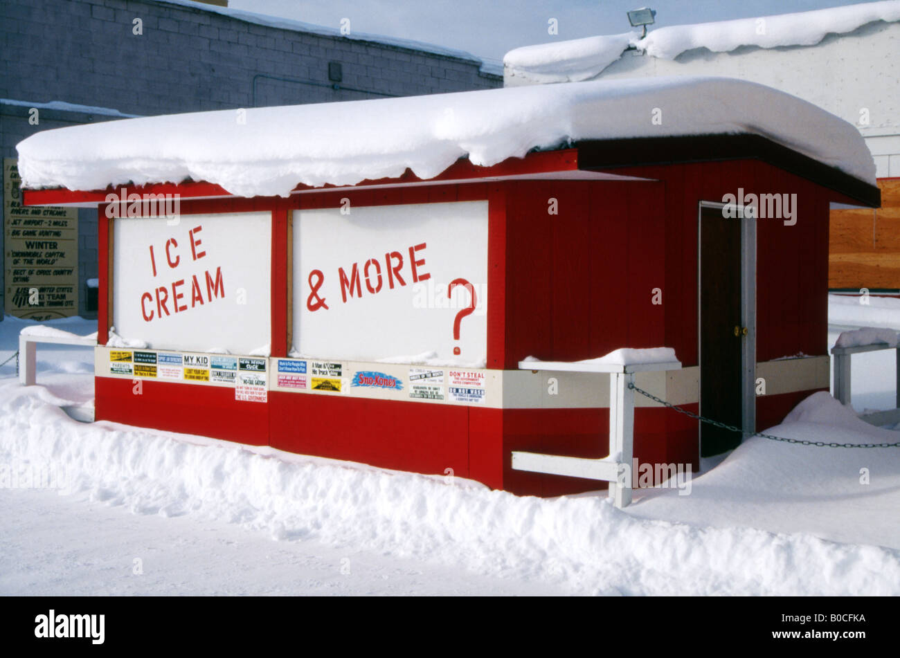 ice cream shack closed for the winter lays buried under deep snow west ...