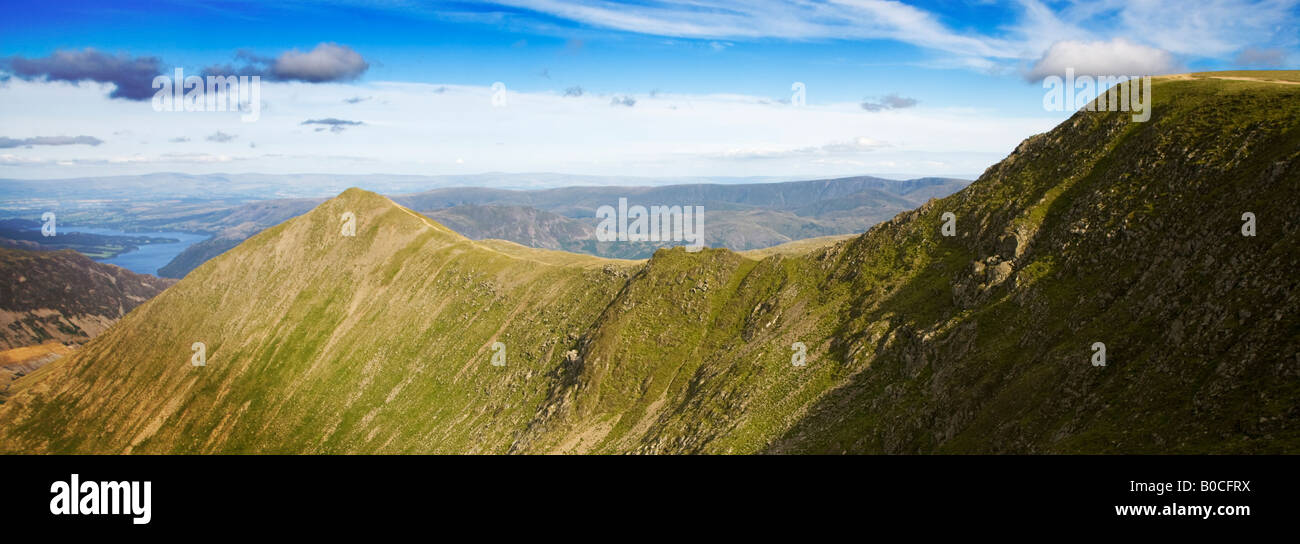On Helvellyn Mountain Summit And Looking Across Towards The 'Striding ...