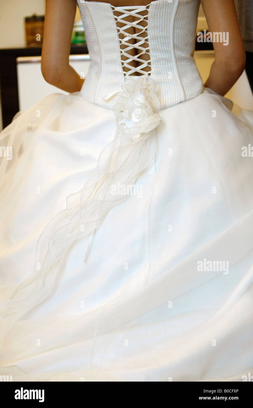 Rear view of a wedding gown Stock Photo - Alamy