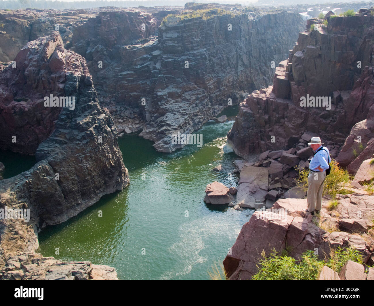 Ken River granite gorge in Ken Gharial sanctuary with tourist looking ...