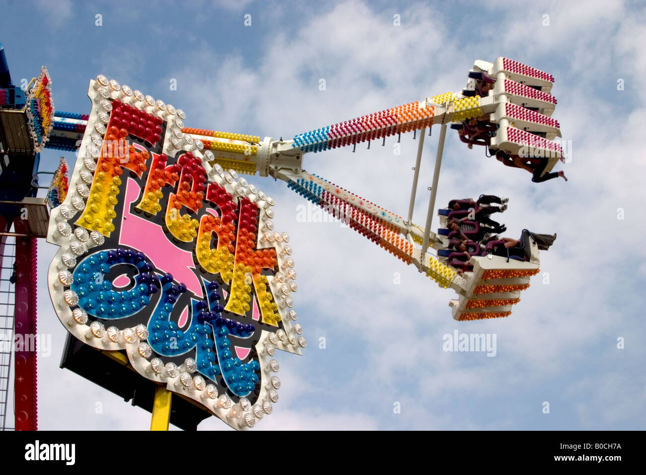 Rotating fun scary fairground ride called 'Freak Out' Stock Photo - Alamy