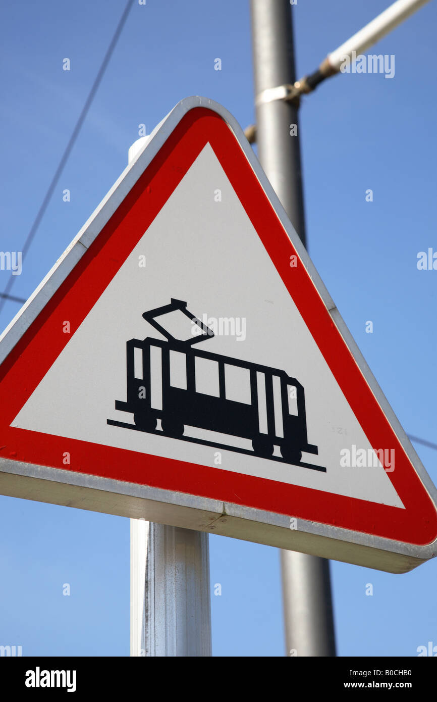 Tram Warning Sign, Bilbao, Pais Vasco, Basque Country, Spain Stock ...