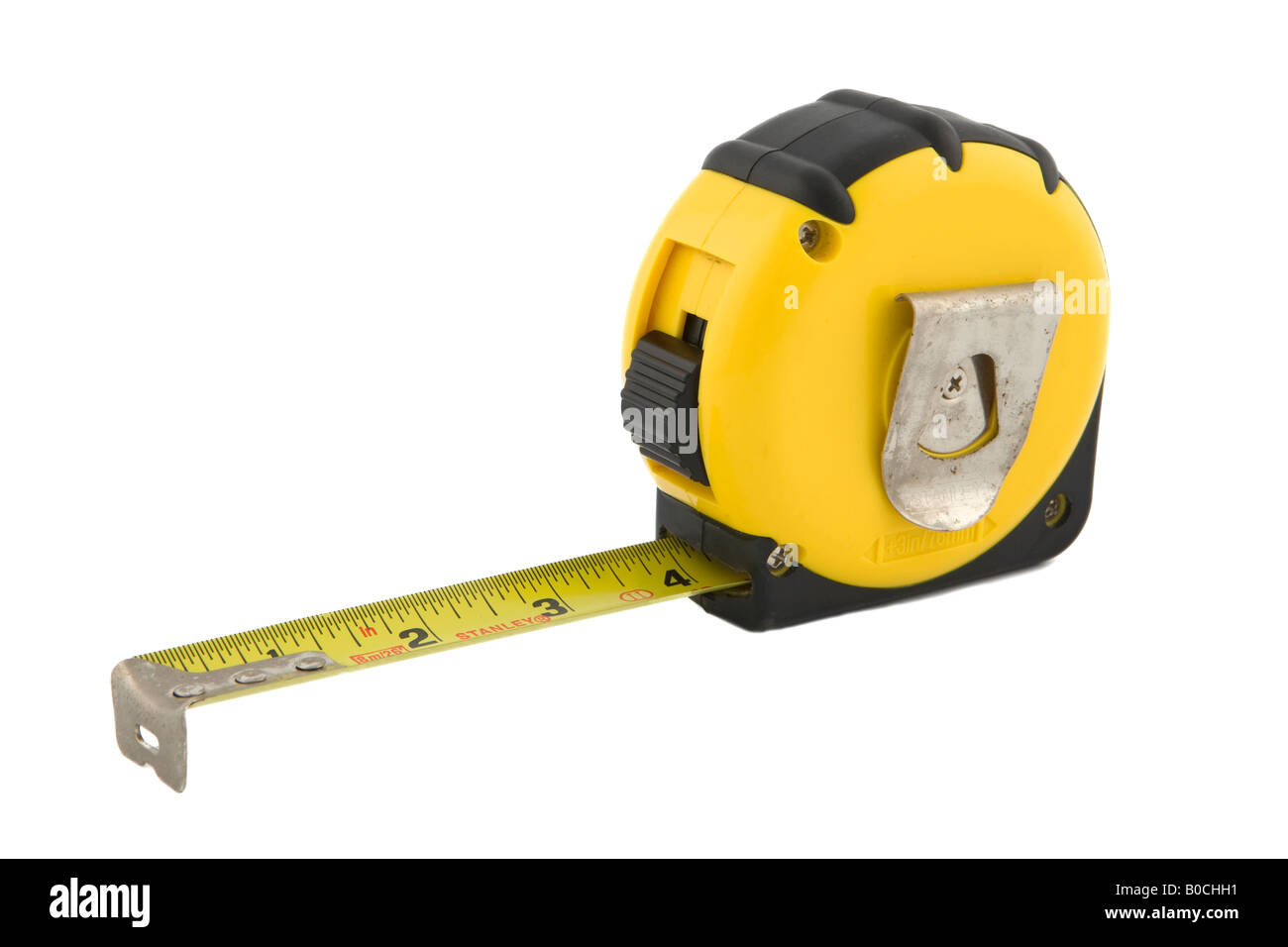 Yellow tape measure on white background Stock Photo - Alamy