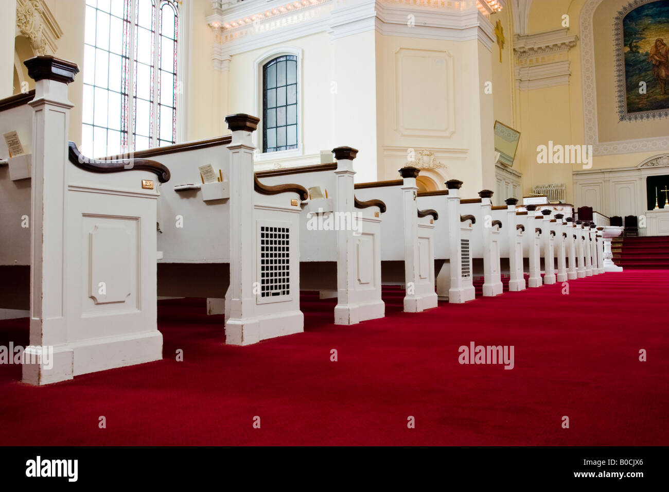 Low angle view of the interior of an empty church Stock Photo - Alamy