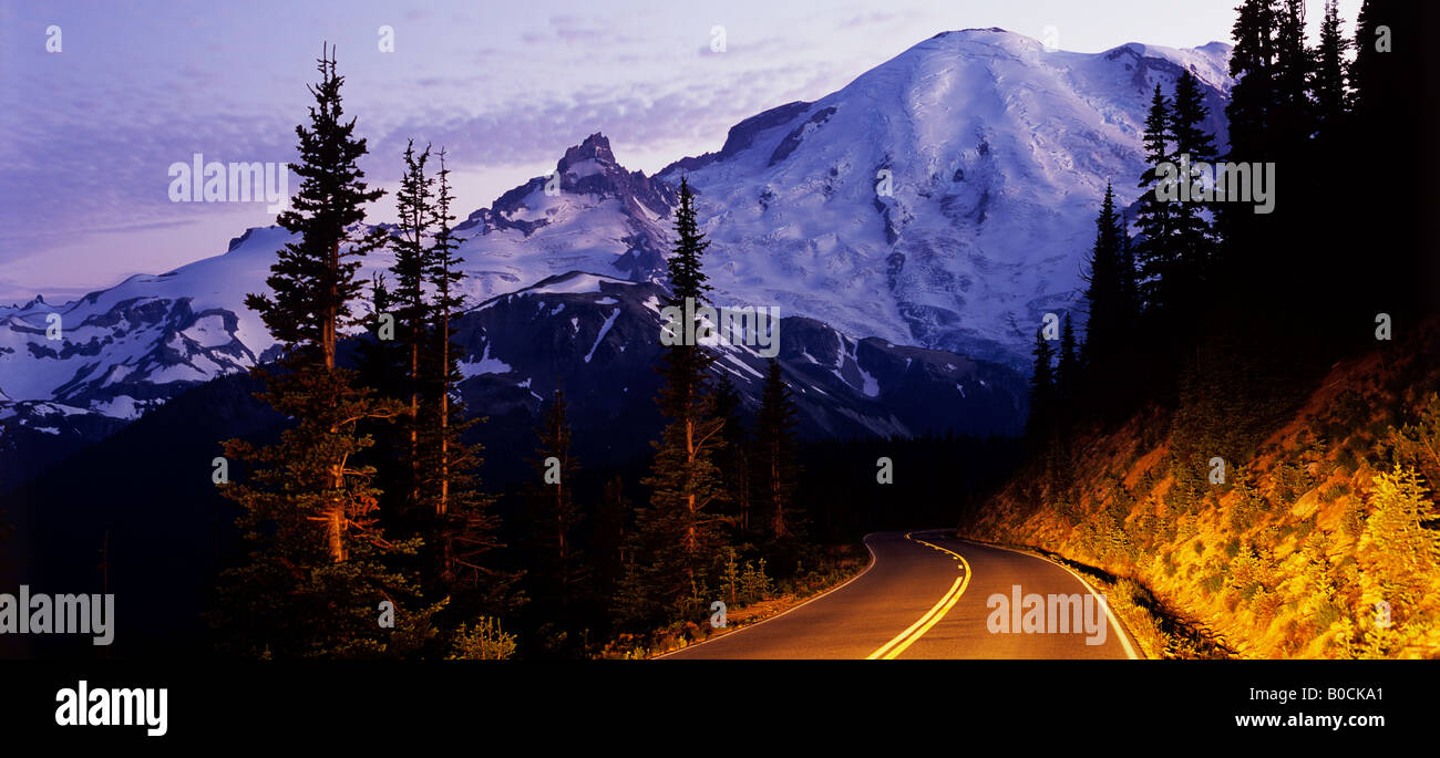 Mount Rainier at dusk from the road up to Sunrise, Mt Rainier National ...