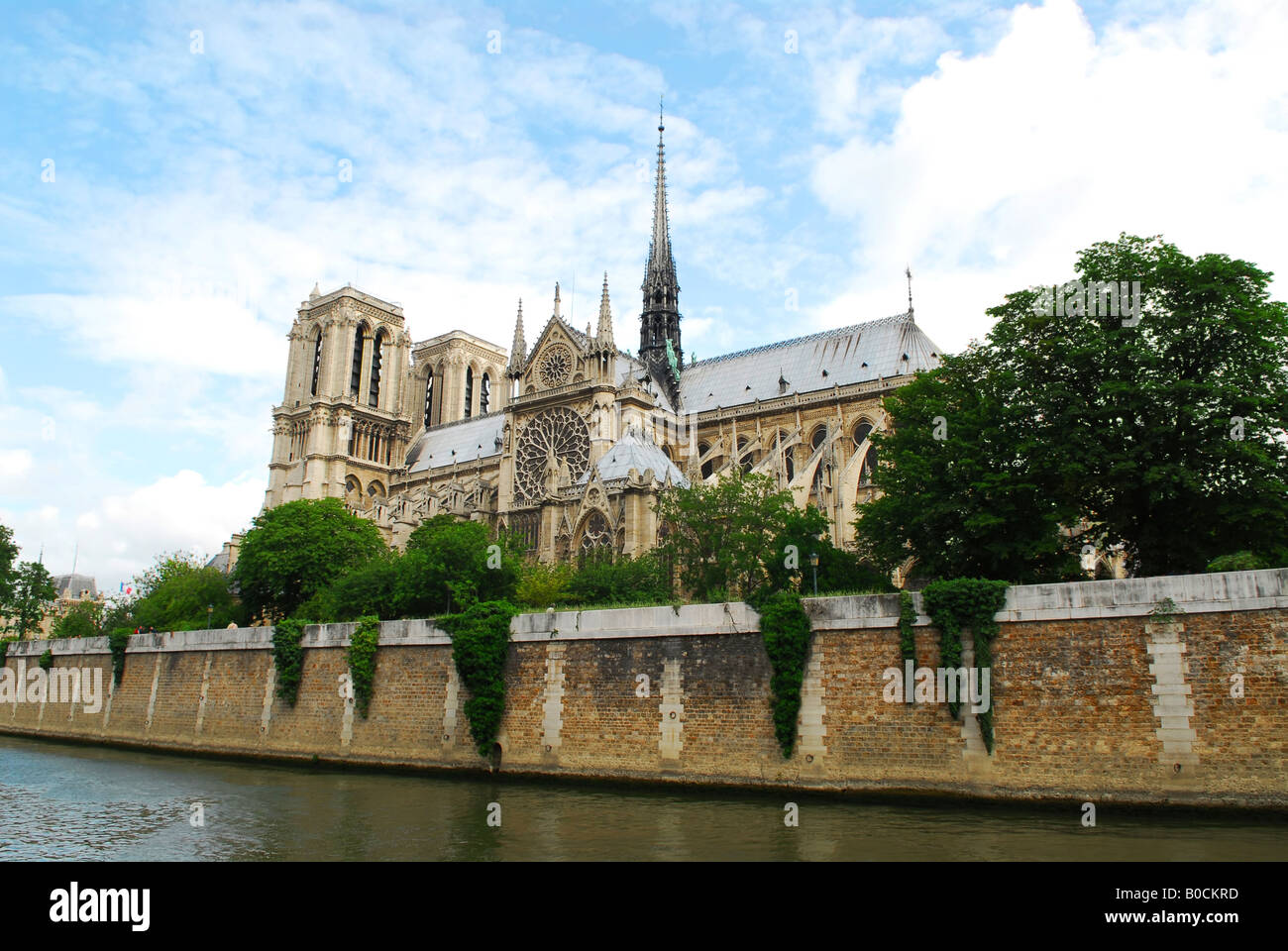 Cathedral of Notre Dame de Paris side view with rose window Paris ...