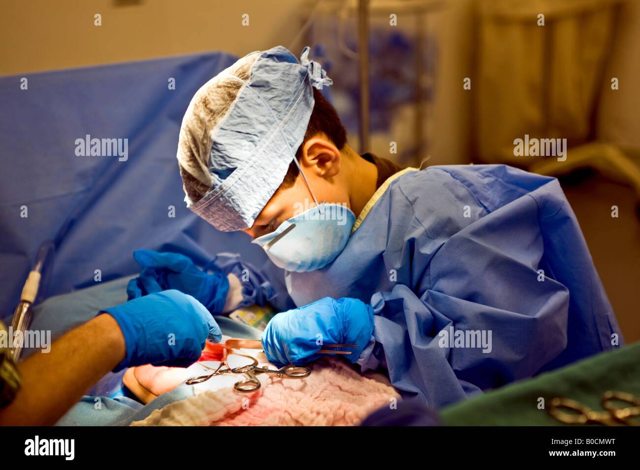 Surgery Army front line portable room. Young man practicing on patient ...