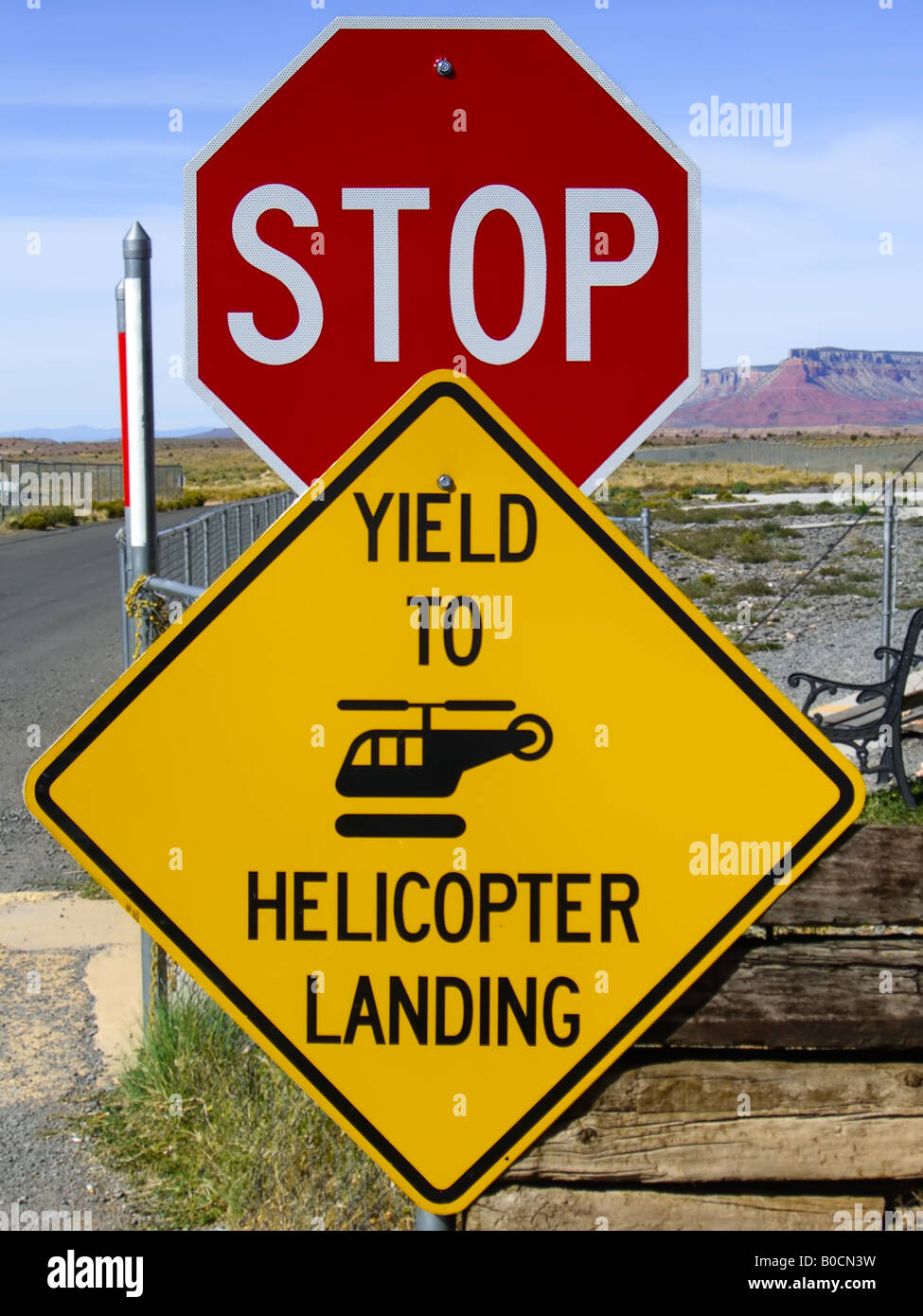 Stop and Yield to Helicopter signs Stock Photo - Alamy