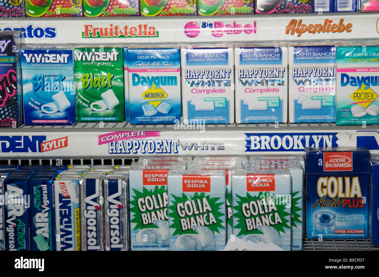 Selection of sweets, candy, mints and chewing gum in Italian Bar Stock ...