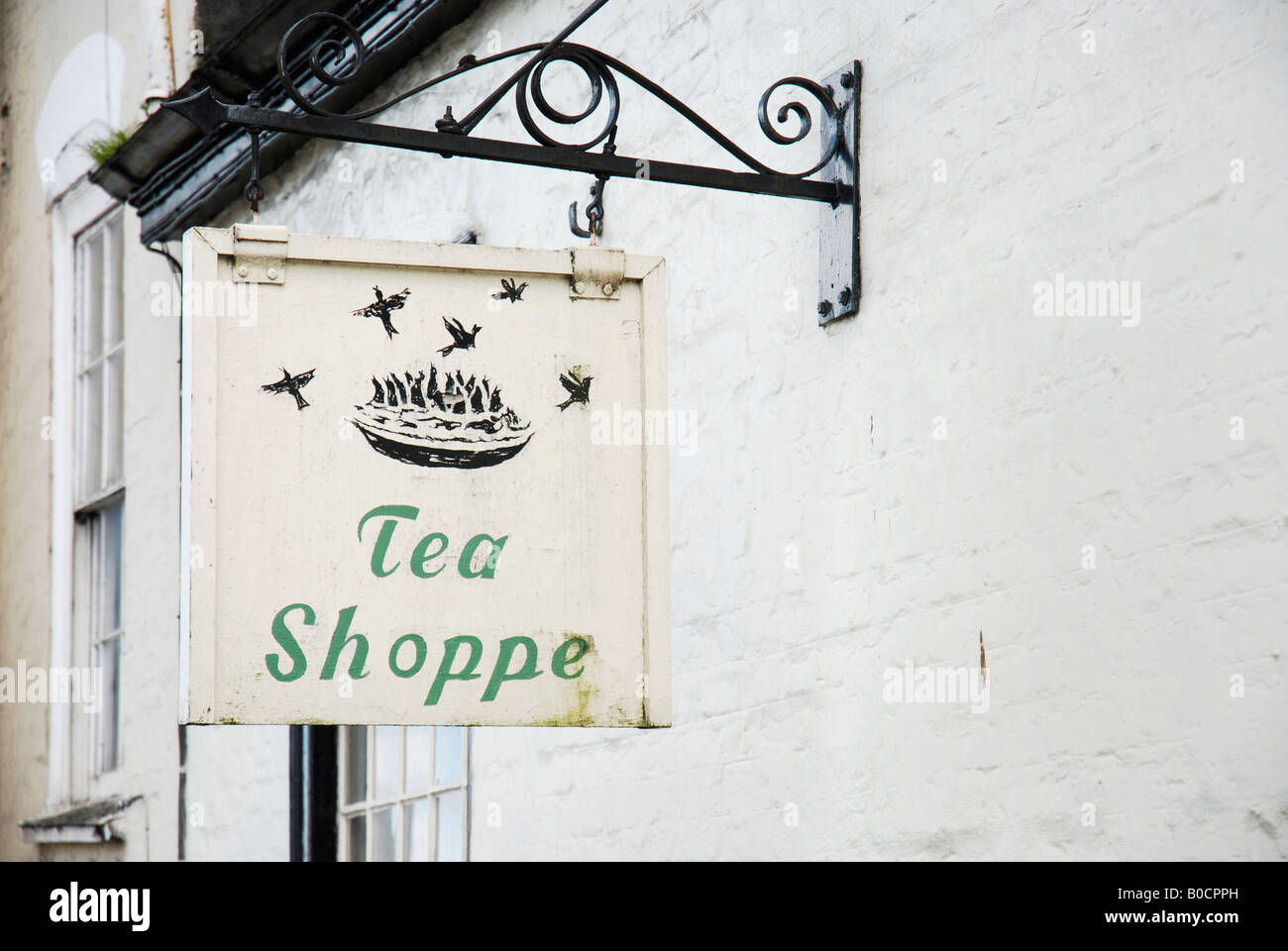 Sign outside a traditional English cafe with old fashioned spelling of ...