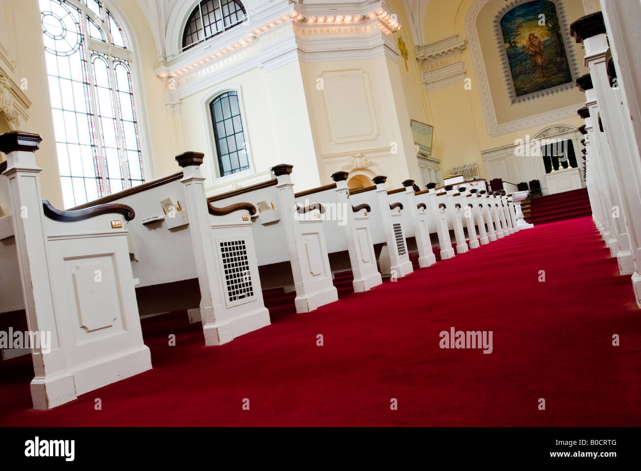 Low angle view of the interior of an empty church Stock Photo - Alamy