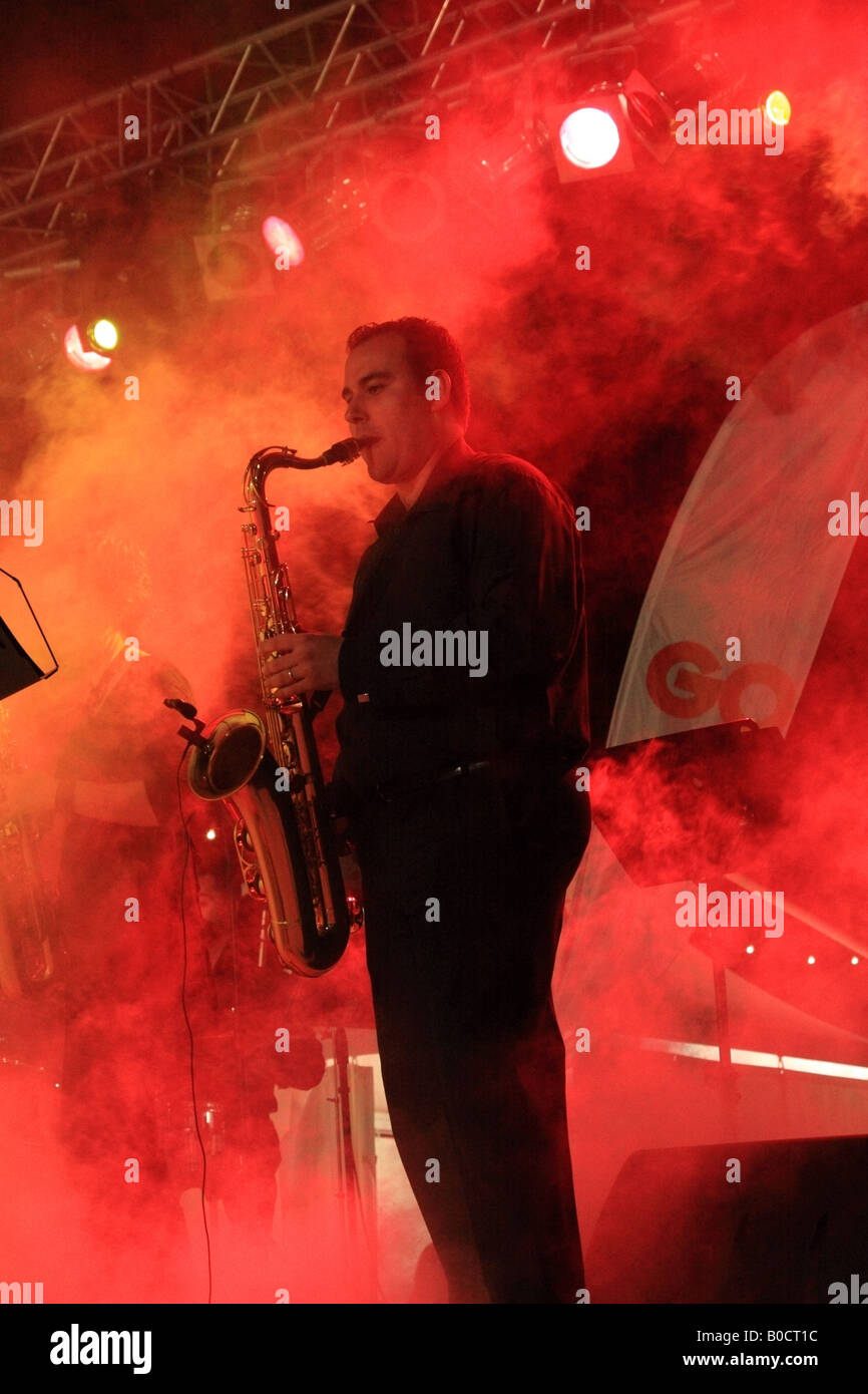 Saxaphone Player on stage Stock Photo - Alamy