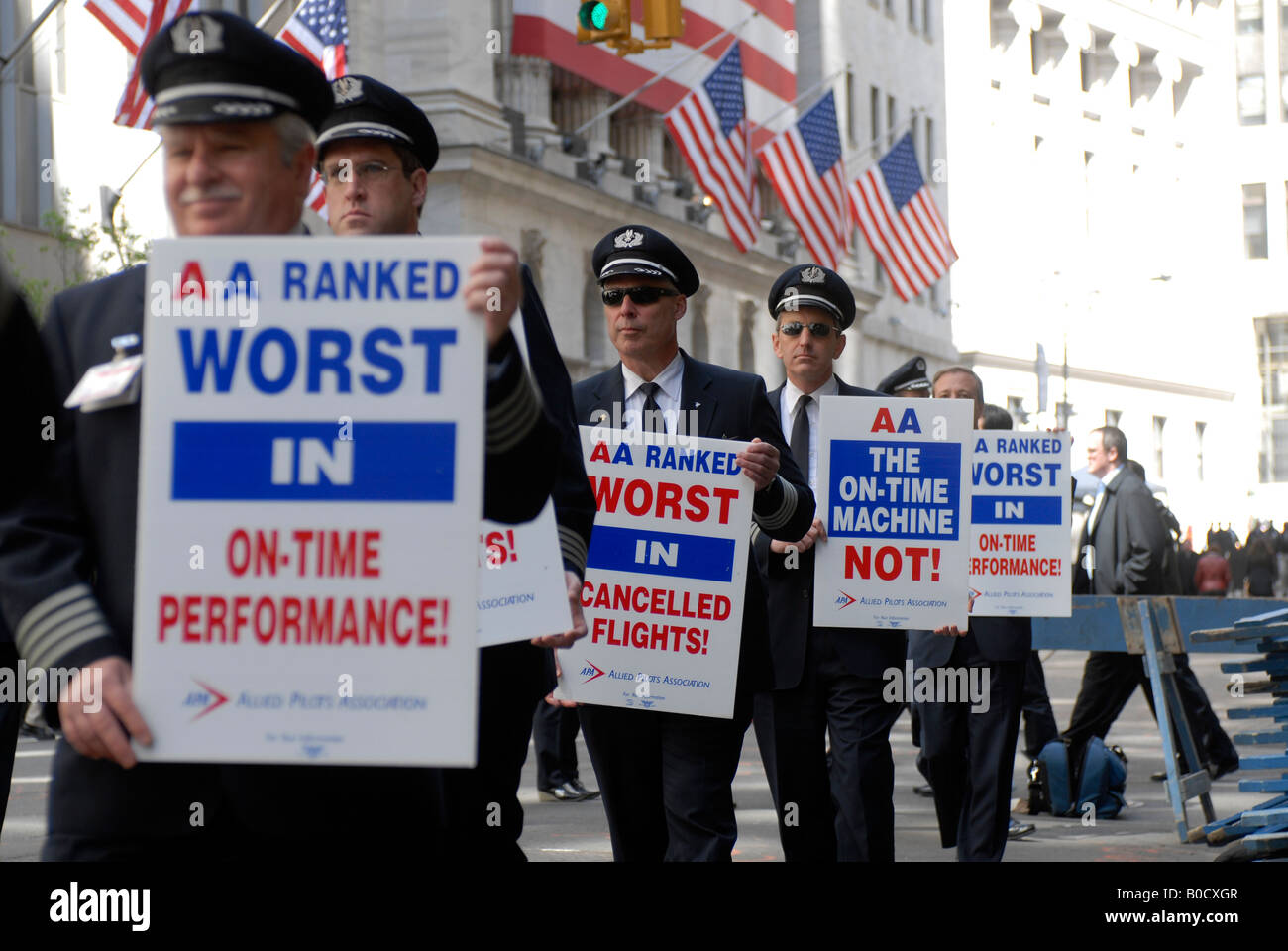 American Airlines pilots protest outside the New York Stock Exchange in ...