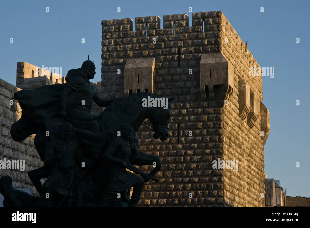 Statue of Saladin and the Citadel of the Old City in Damascus Syria ...