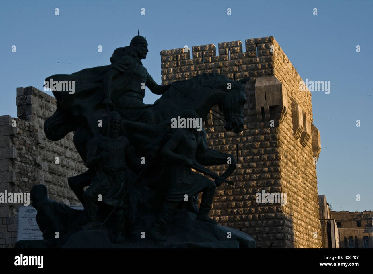 Statue of Saladin and the Citadel of the Old City in Damascus Syria ...
