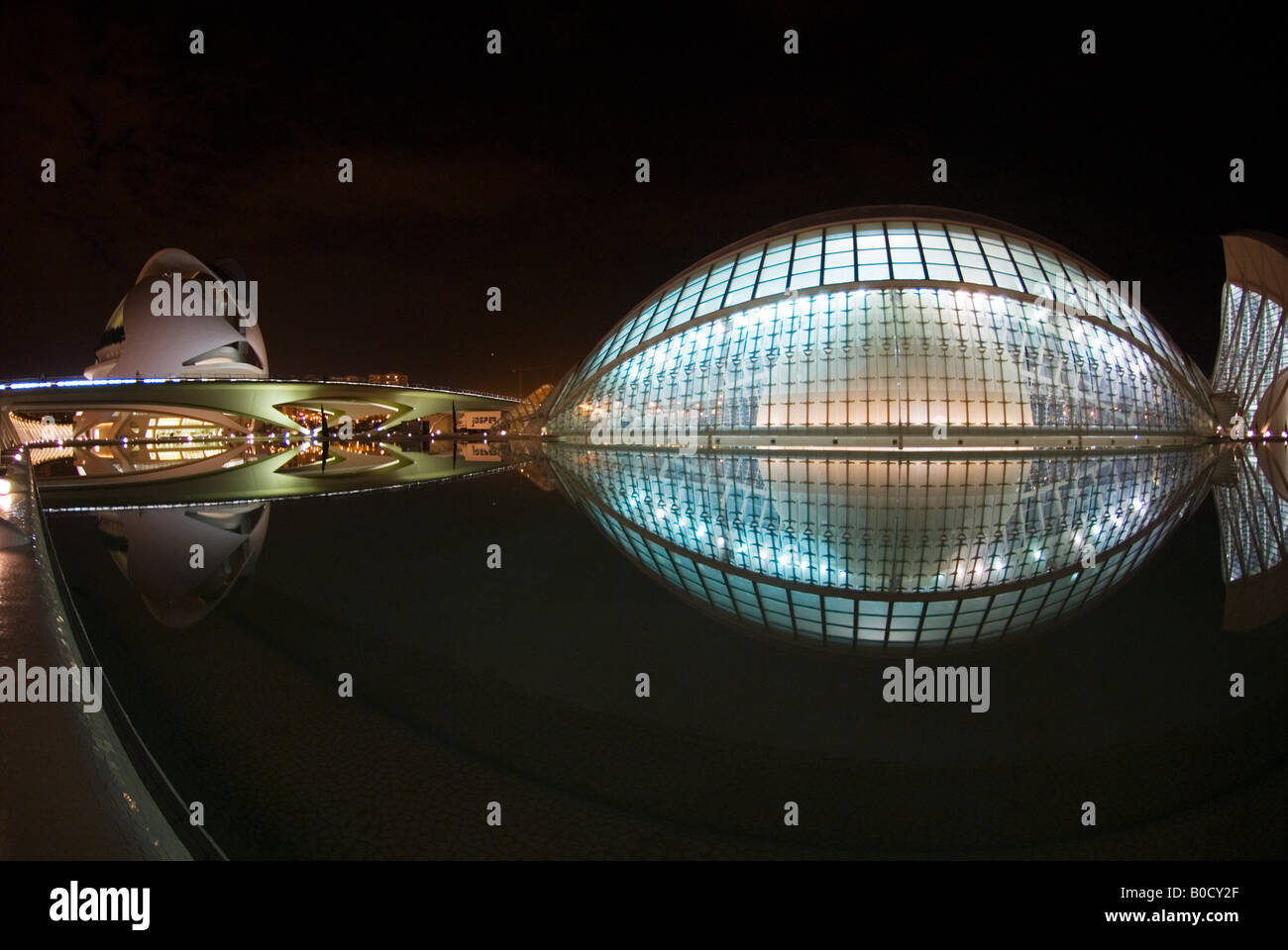 City of arts and sciences at night, Imax theatre and opera Valencia ...