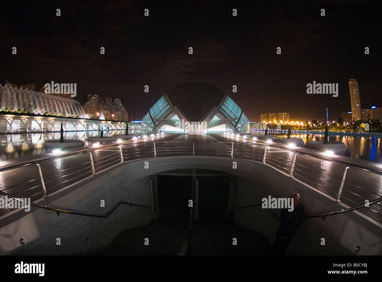 entrance to L'Hemisferic Imax Theater at night, Valencia Spain Stock ...