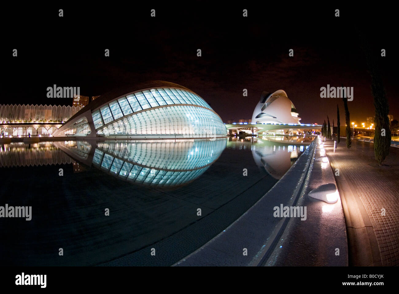 City of arts and sciences at night, Imax theatre and opera Valencia ...