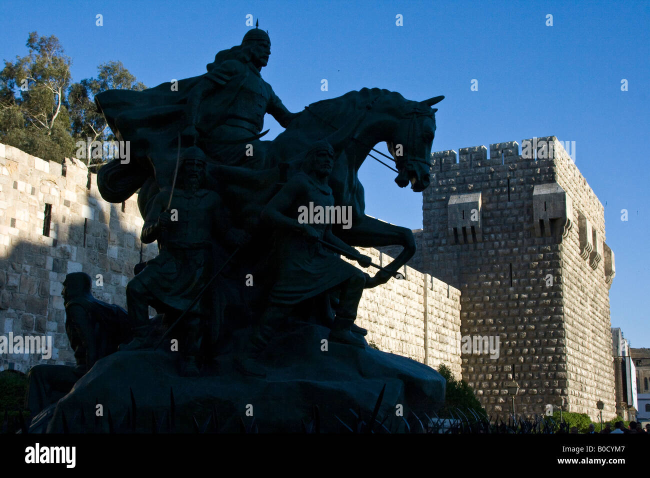 Statue of Saladin in front of the Citadel and Old City in Damascus ...