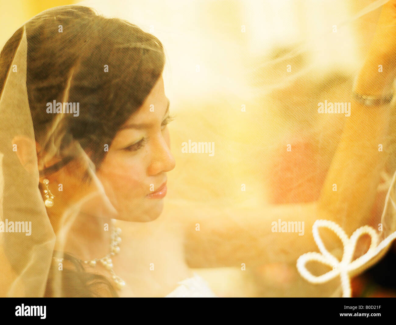 Bride hiding behind her veil Stock Photo - Alamy