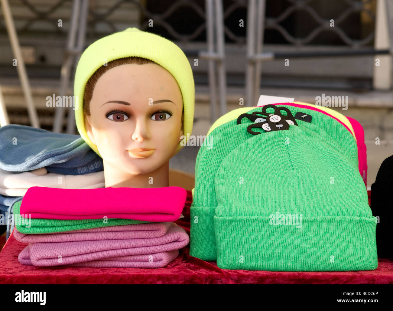 woolly Hat stall Stock Photo - Alamy
