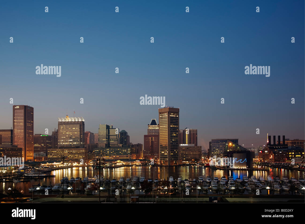 Night view of the Baltimore Inner Harbor and skyline Maryland USA Stock ...