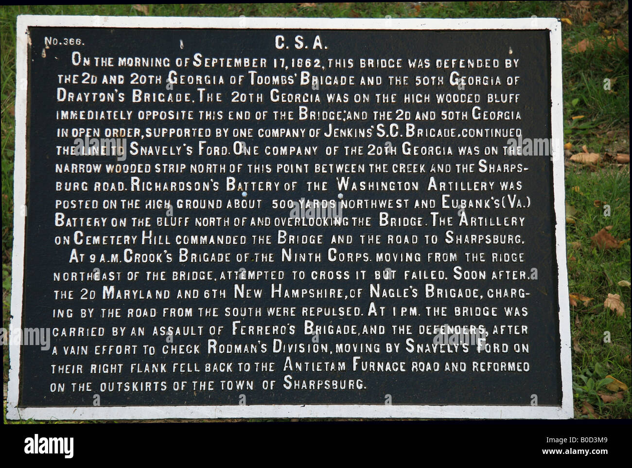 Tourist information marker overlooking Burnside Bridge Antietam. It ...