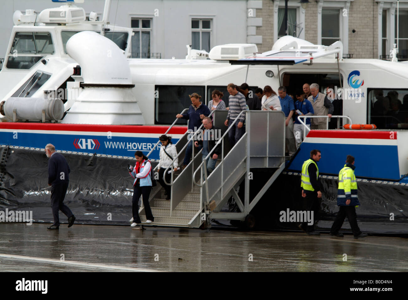 Passengers disembark Hovercraft Solent Express GH 2142 of the ...