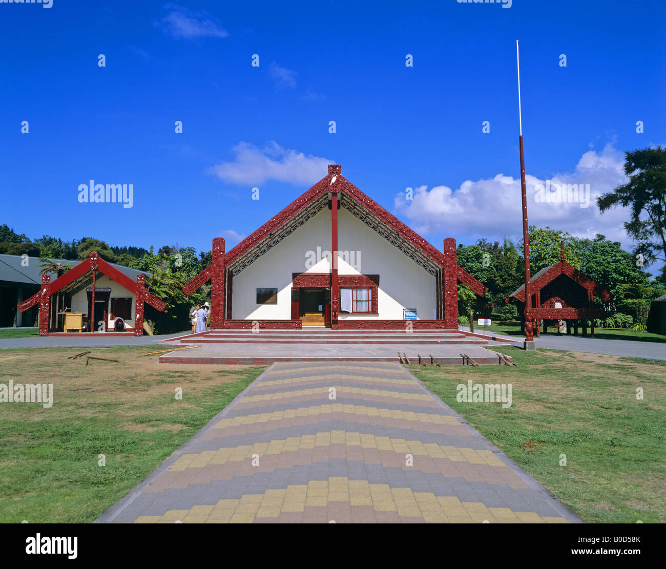 The Meeting House of Maori village Whakarewarewa Rotorua New Zealand ...