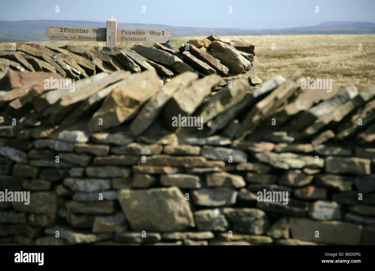 Pennine Way sign at the summit of Pen-y-ghent, Yorkshire Dales, England ...