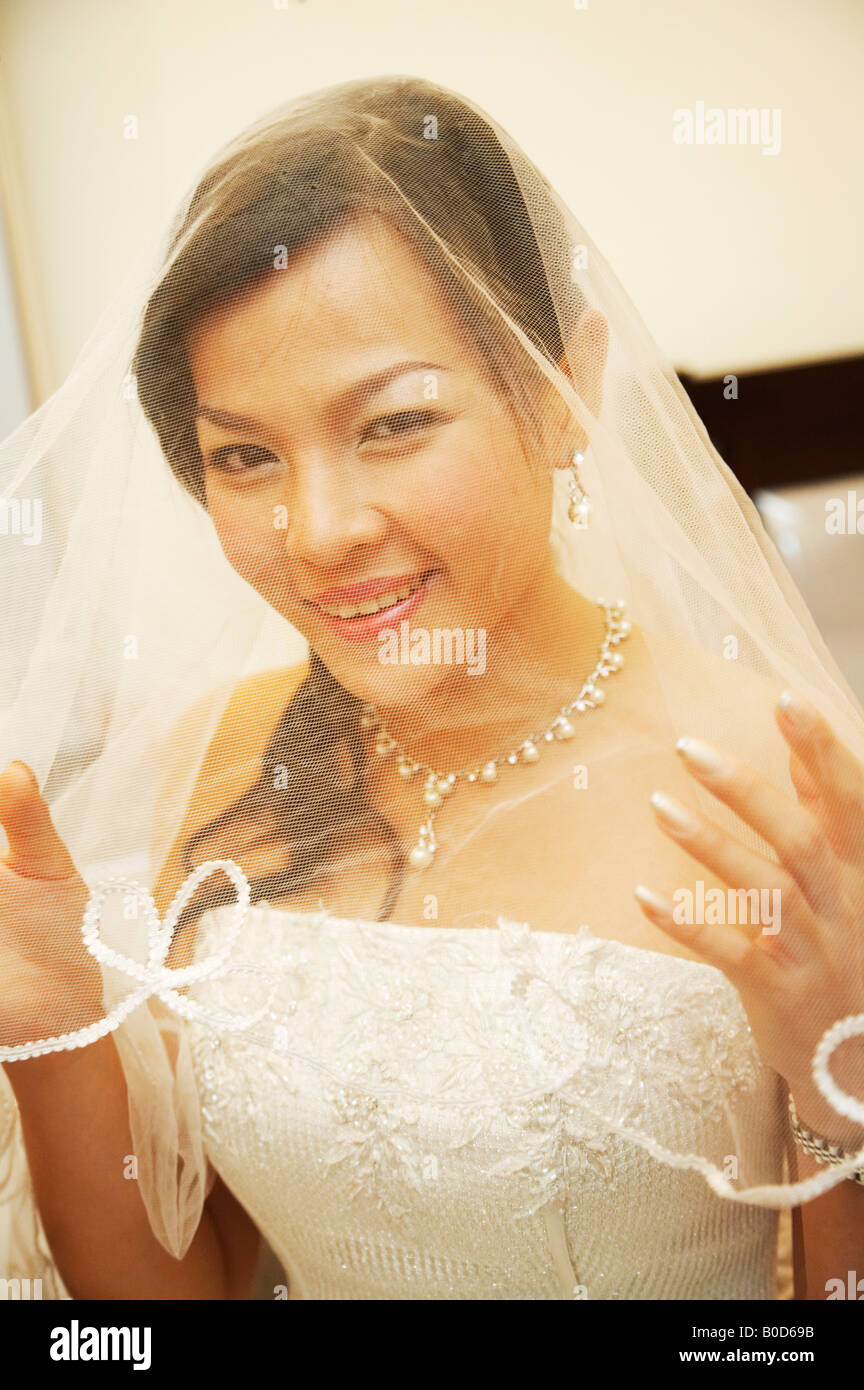 Bride wearing a veil Stock Photo - Alamy