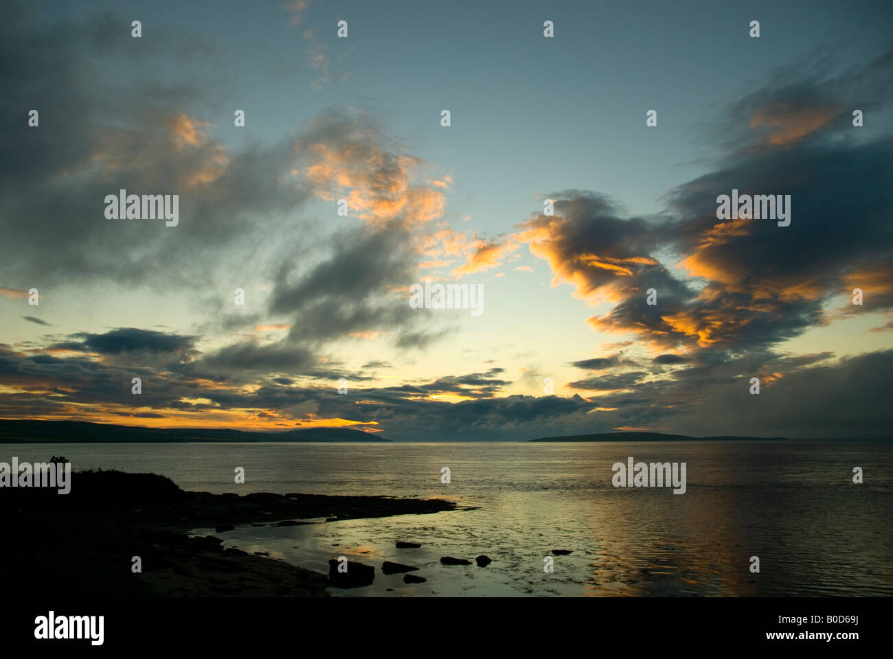 Sunset over Eynhallow Sound at Evie, Mainland, Orkney Islands, Scotland ...