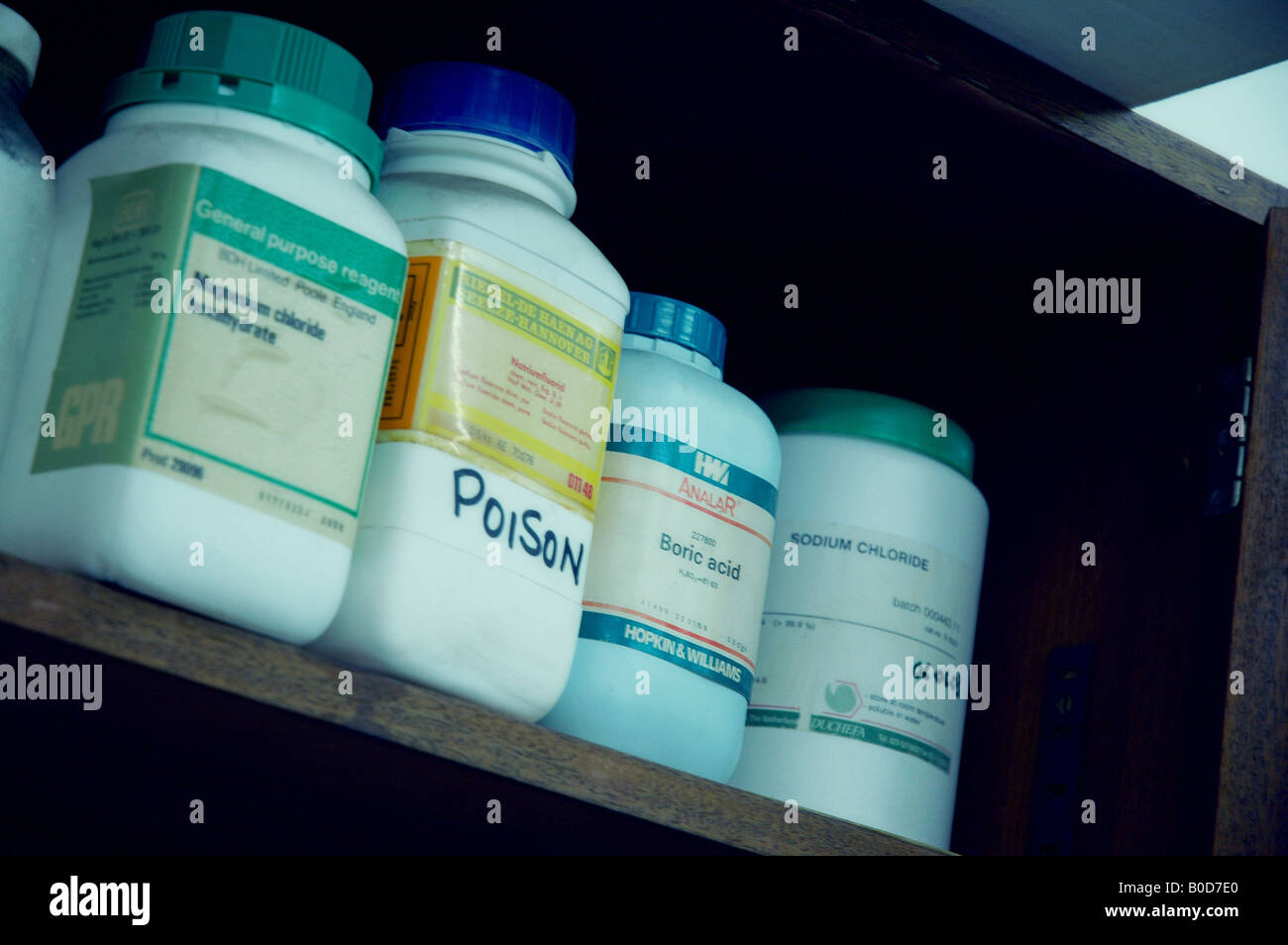 A shot of a group of chemical jars and containers in a laboratory Stock ...