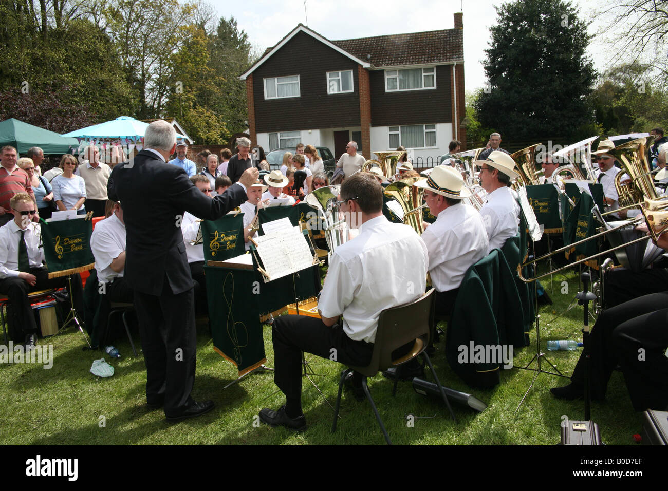 Brass band playing at The Downton Cuckoo Fair Stock Photo - Alamy