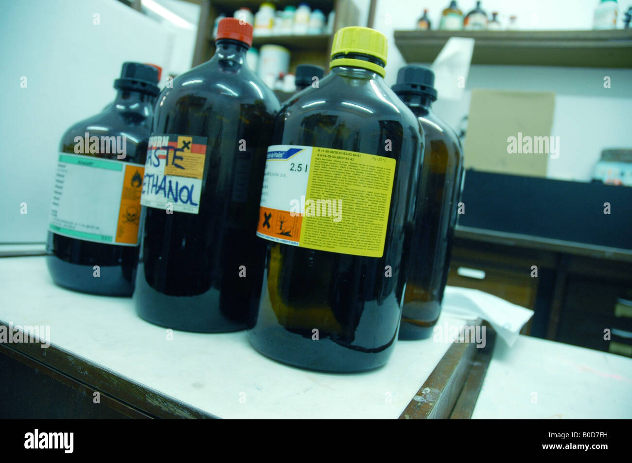 A shot of a group of chemical jars and containers in a laboratory Stock ...
