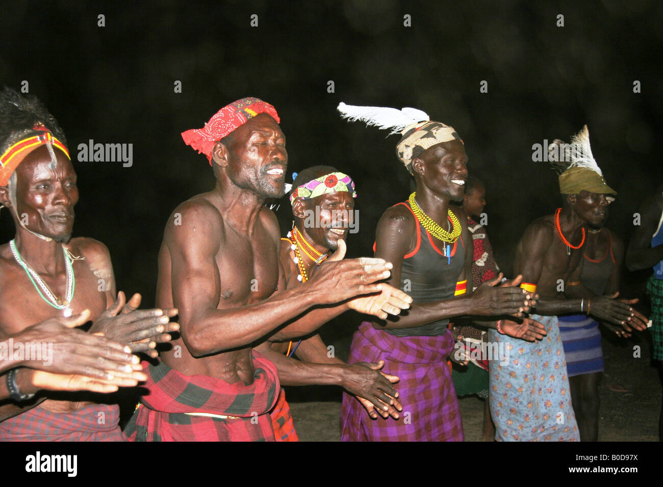 Africa Kenya Turkana tribe men at traditional dance October 2005 Stock ...