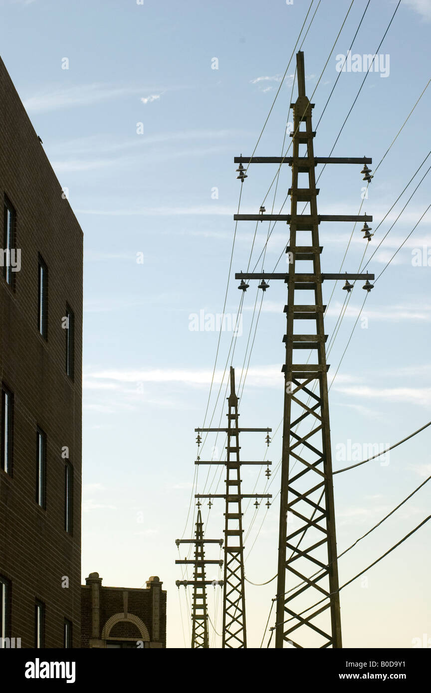 A forest of electrical transmission lines along the right of way of the ...